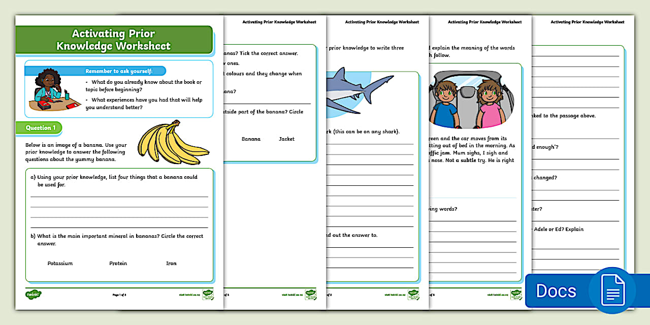 Reading Comprehension Skills: Activating Prior Knowledge Worksheet ...