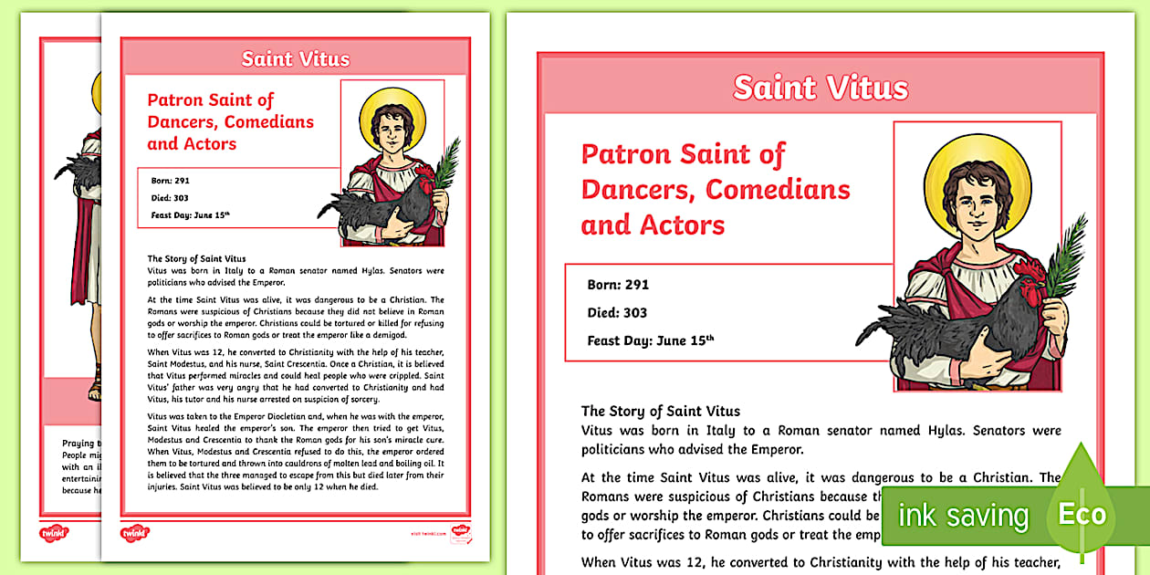 Saint Vitus Patron Saint of Dancing Fact File (teacher made)
