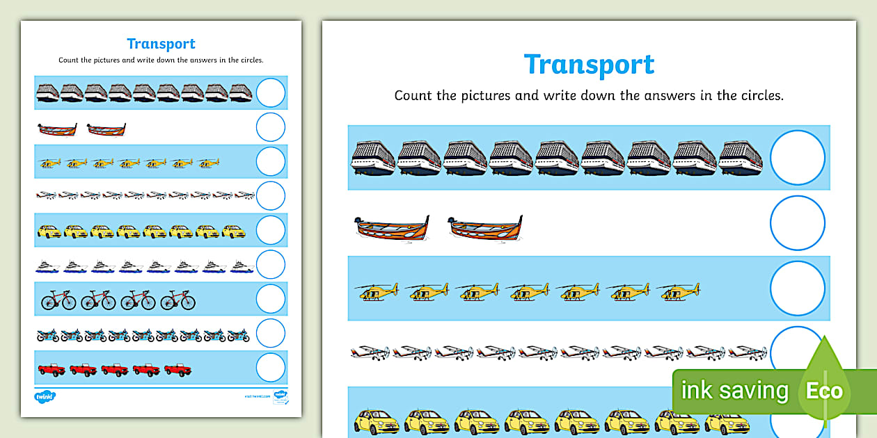 My Counting Worksheet (Transport) (teacher made) - Twinkl
