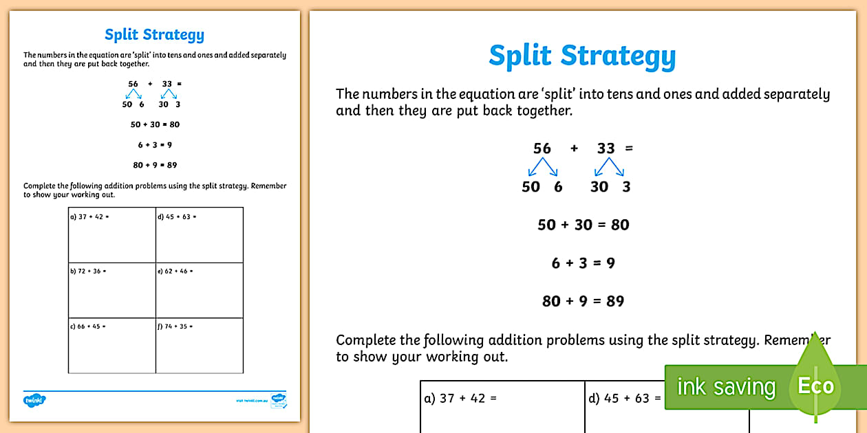 Split Strategy Introduction Worksheet / Worksheet - Twinkl