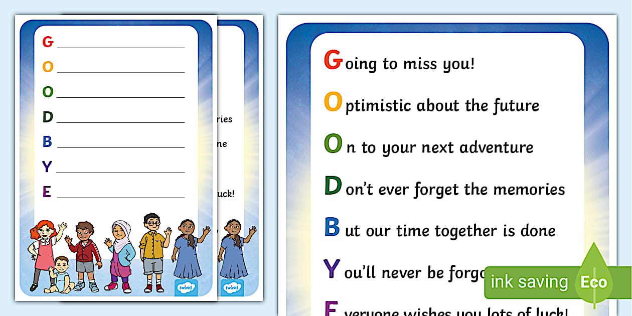 Goodbye Acrostic Poem Example (teacher made) - Twinkl