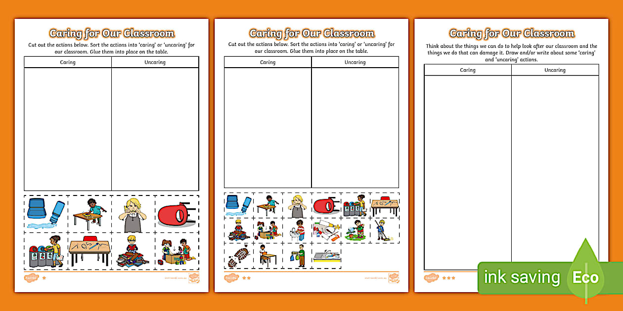 Caring for Our Classroom Activity Sheets (teacher made)