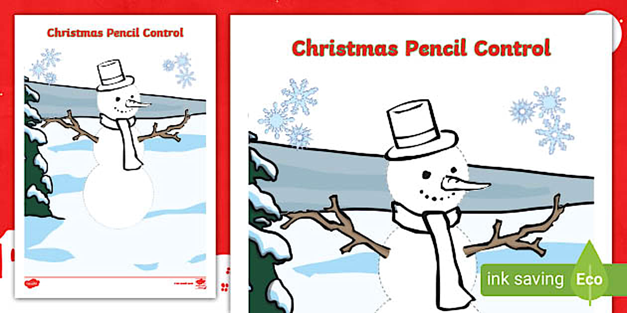 Black and White Christmas Pencil Control Worksheets (Snowman)