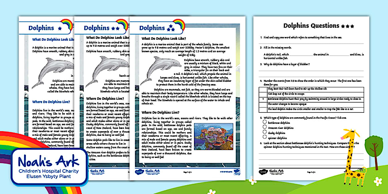 Noah's Ark PS3 Literacy: Dolphins Differentiated Reading Comprehension