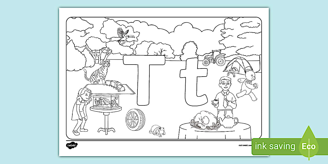 T Sound Loaded Colouring Sheet, T words (teacher made)