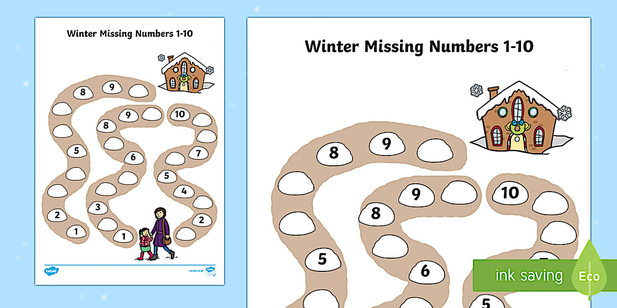 Winter Path Missing numbers to 10 Worksheet / Worksheet