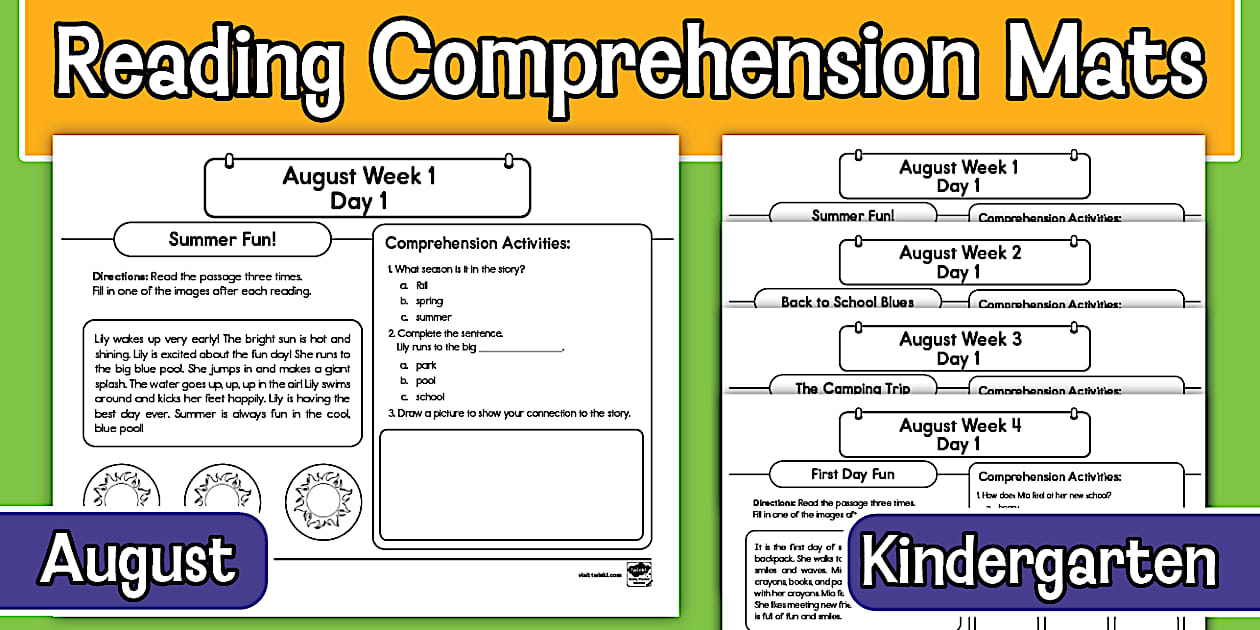 Kindergarten August Daily Reading Comprehension Mats
