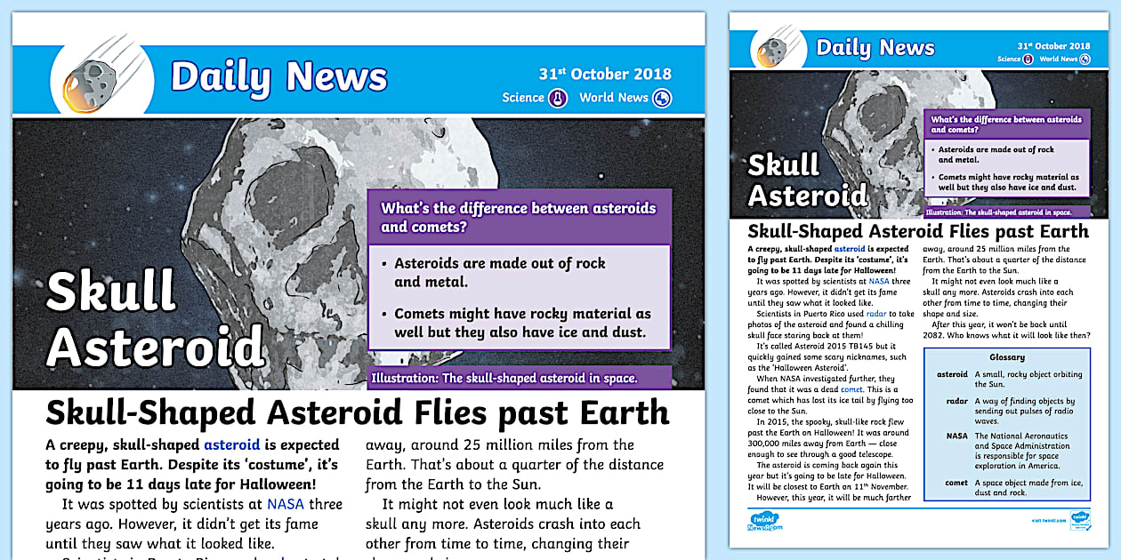 LKS2 Skull Asteroid Daily News Story (teacher made) - Twinkl