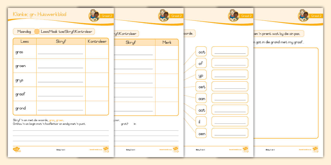 Graad 2 Klanke Huiswerk gr- (teacher made) - Twinkl