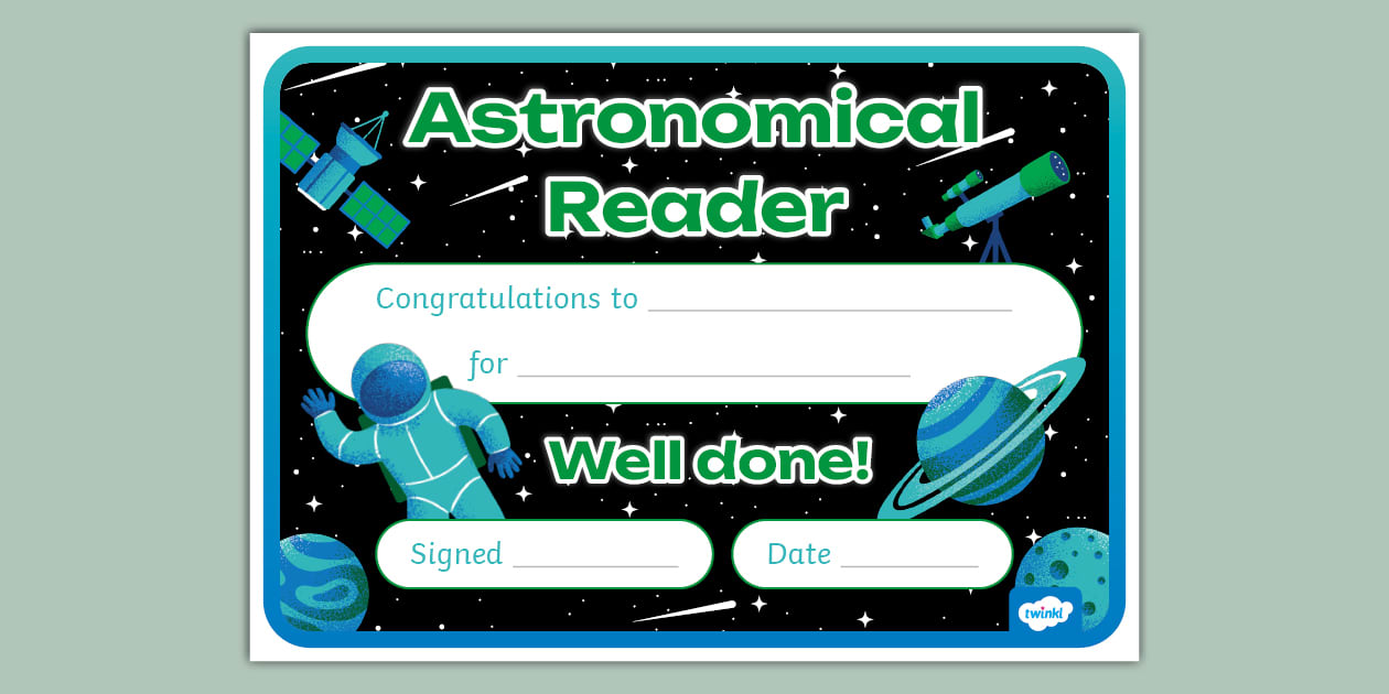 Space-Themed Reading Certificate (teacher made) - Twinkl