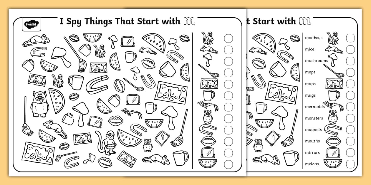 I Spy Things That Start with 'm' Activity Sheet - Twinkl