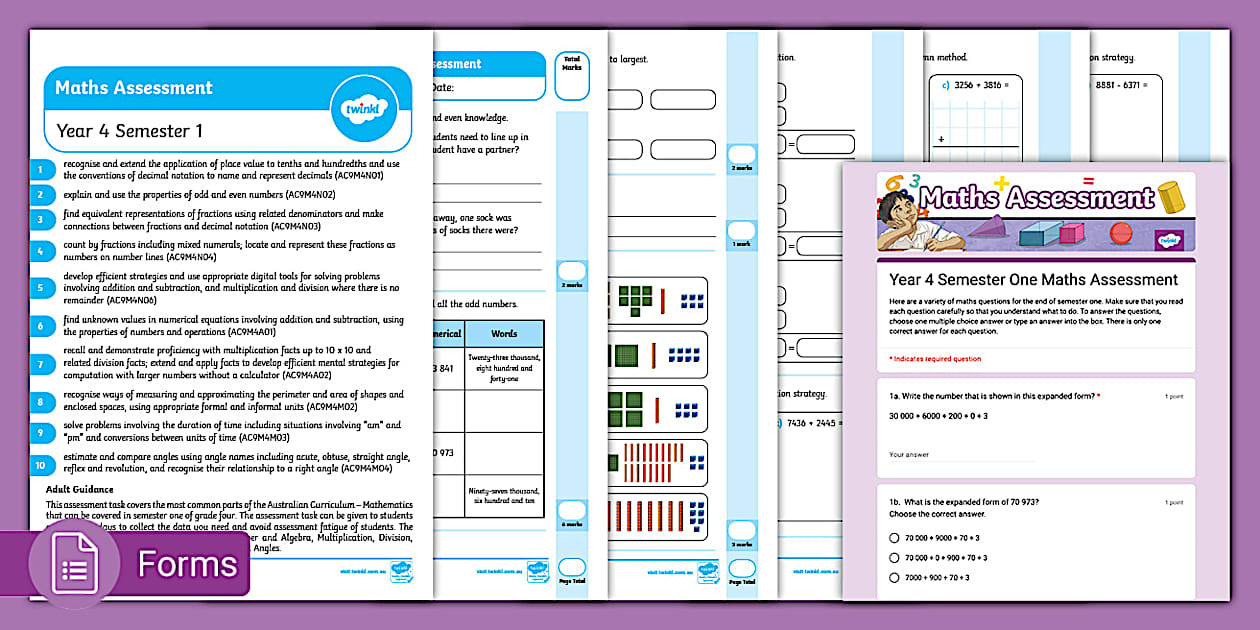 Year 4 Maths Test - Semester One | Twinkl Worksheets