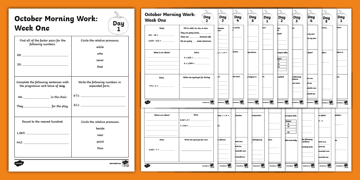 Fourth Grade October Morning Work Bundle (teacher made)