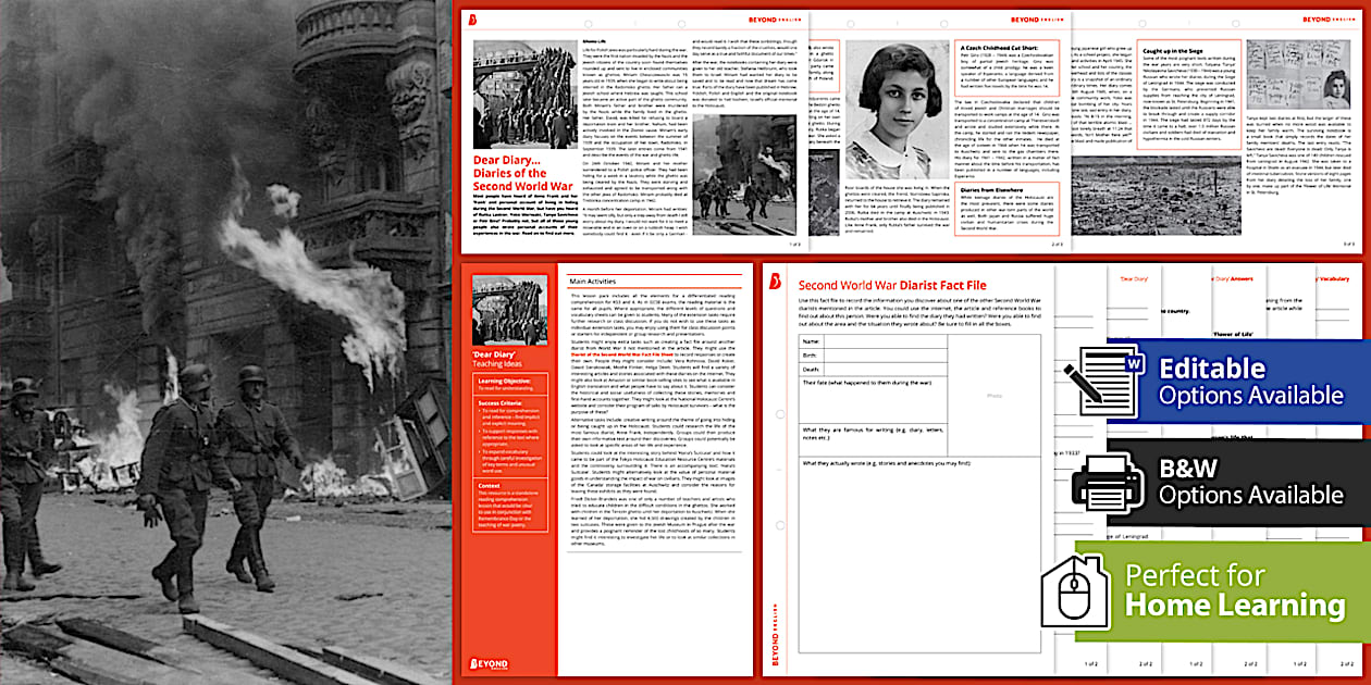 Editable KS3 Diarists of the Second World War Differentiated Reading