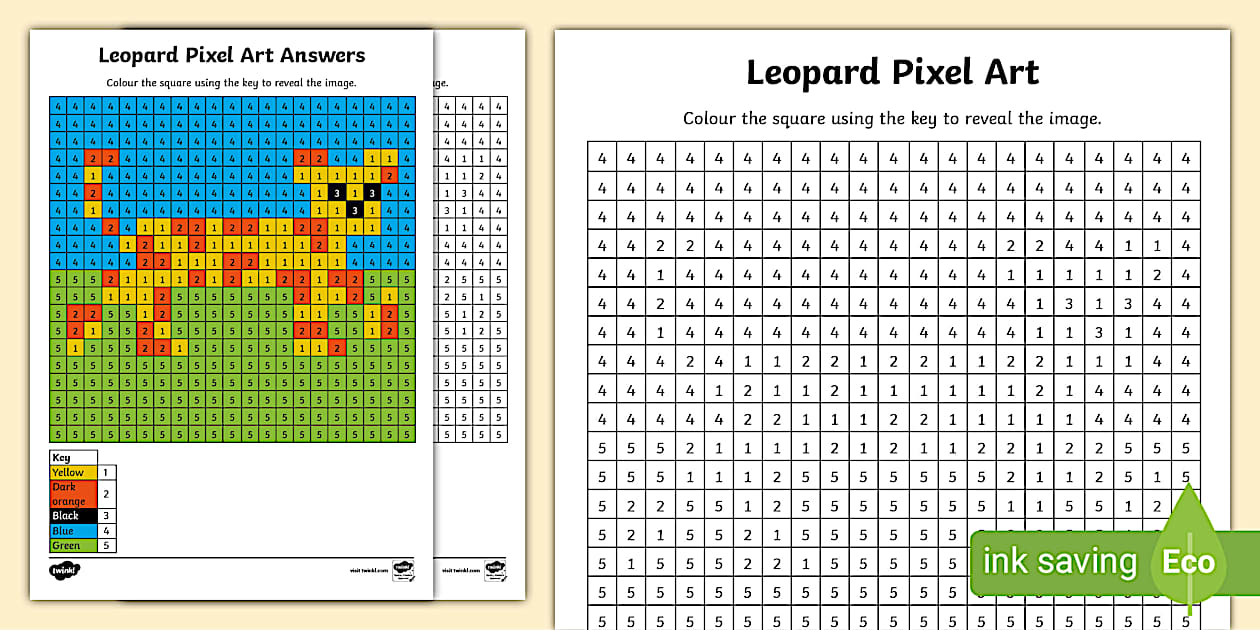 Leopard Pixel Art Template (teacher made) - Twinkl