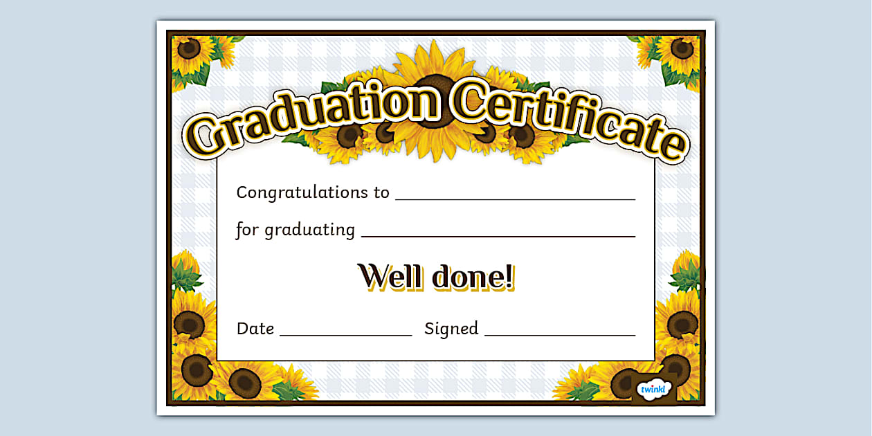 Sunflower-Themed Graduation Certificate - Twinkl
