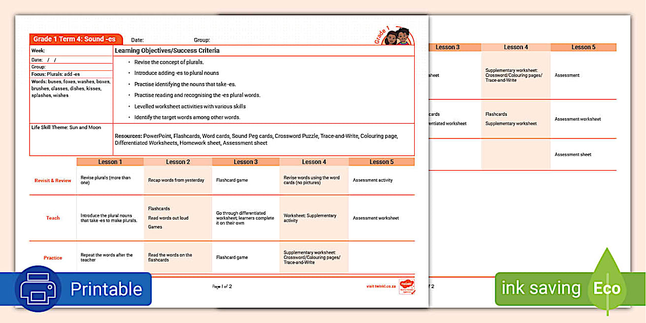 Grade 1 Phonics: Term 4 -es Planning (teacher made) - Twinkl