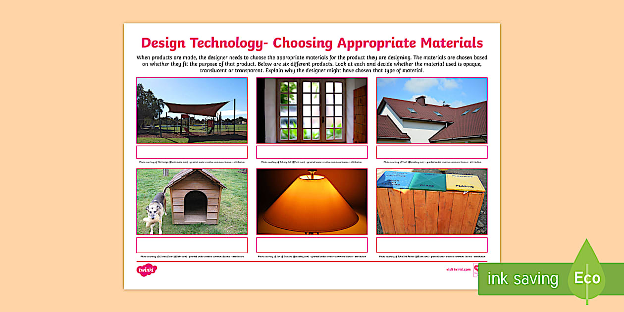Design Technology Choosing Appropriate Materials Activity-Australia