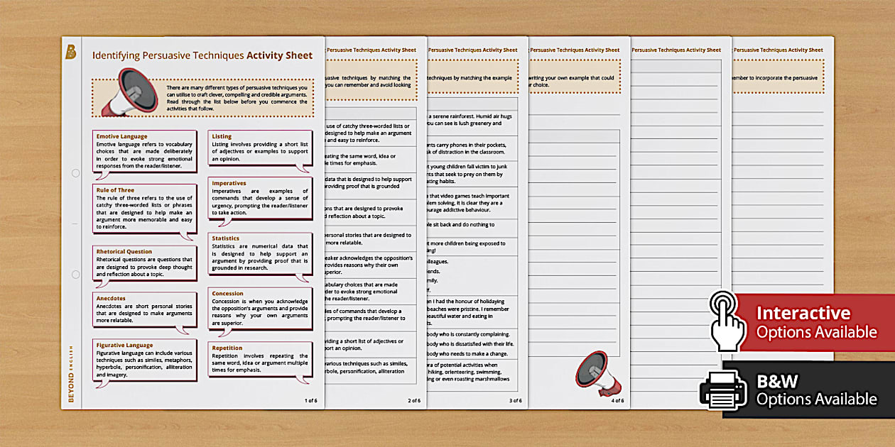 Identifying Persuasive Techniques Activity Sheet - Twinkl