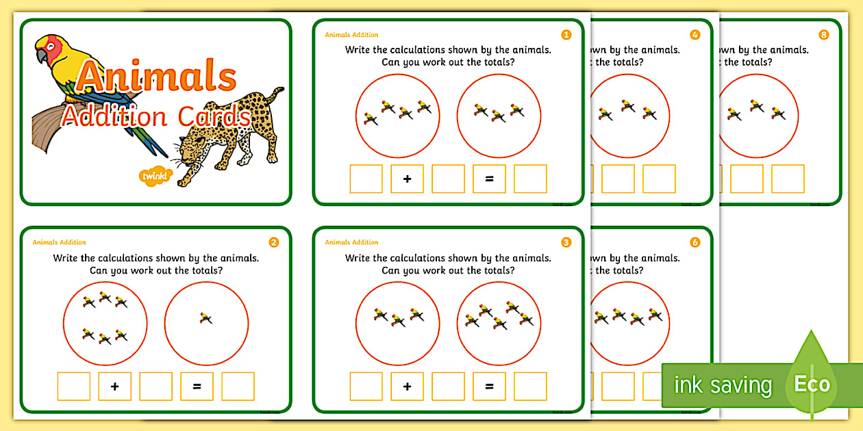 Jungle Themed Addition Sentences Worksheets - Twinkl