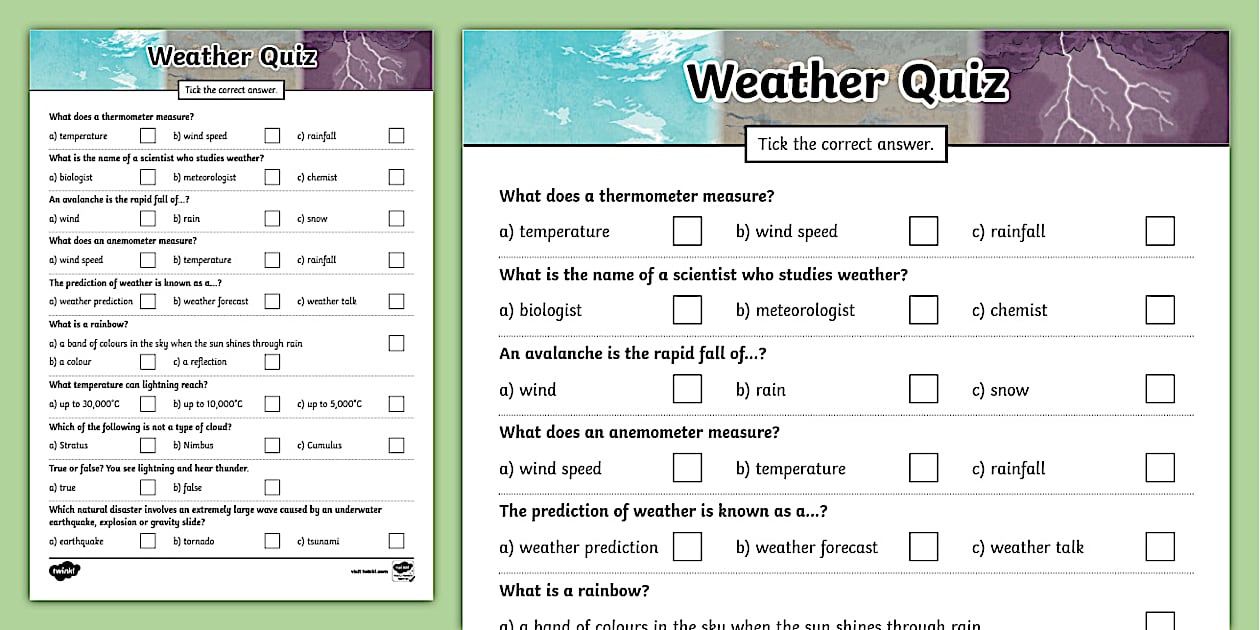 Weather General Knowledge Quiz (Teacher-Made) - Twinkl