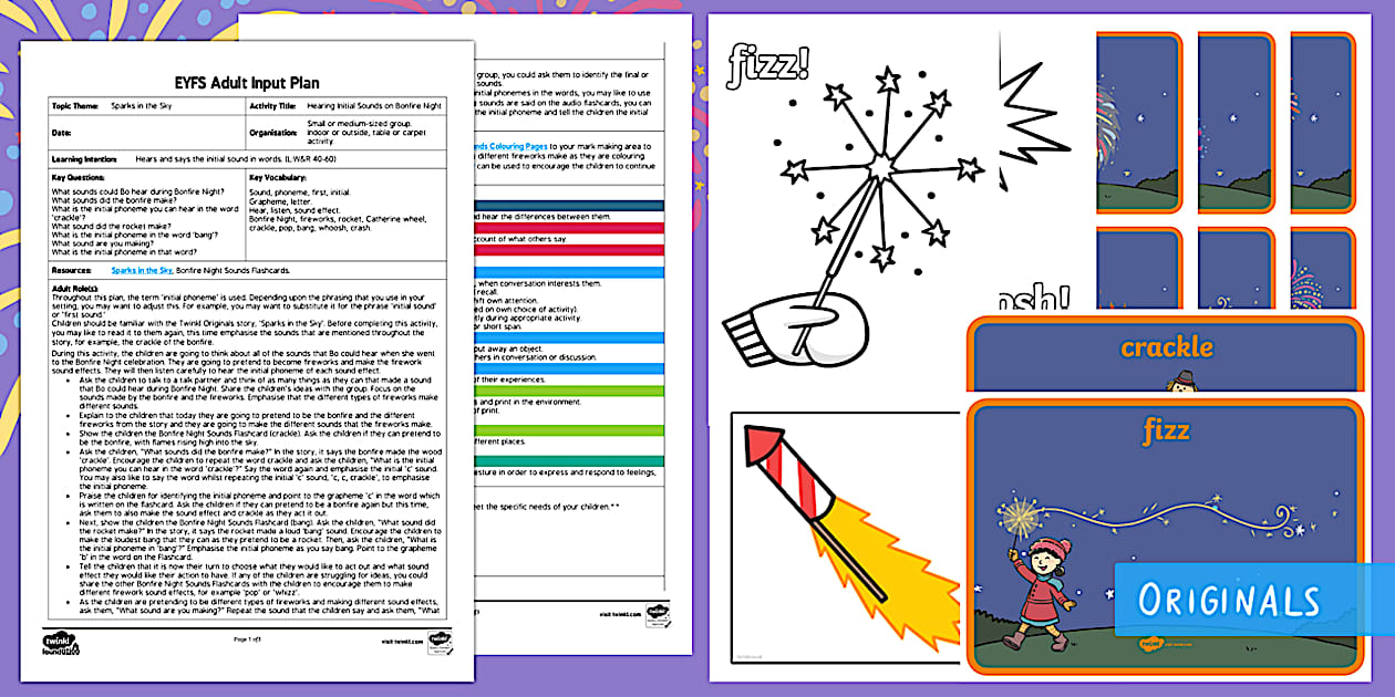 EYFS Sparks in the Sky Hearing Initial Sounds on Bonfire Night Adult Input