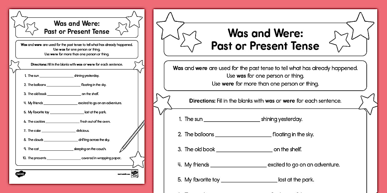Second Grade Was and Were: Past or Present Tense Worksheet