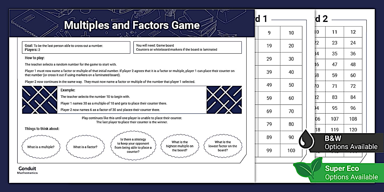 Multiples and Factors Game (teacher made) - Twinkl
