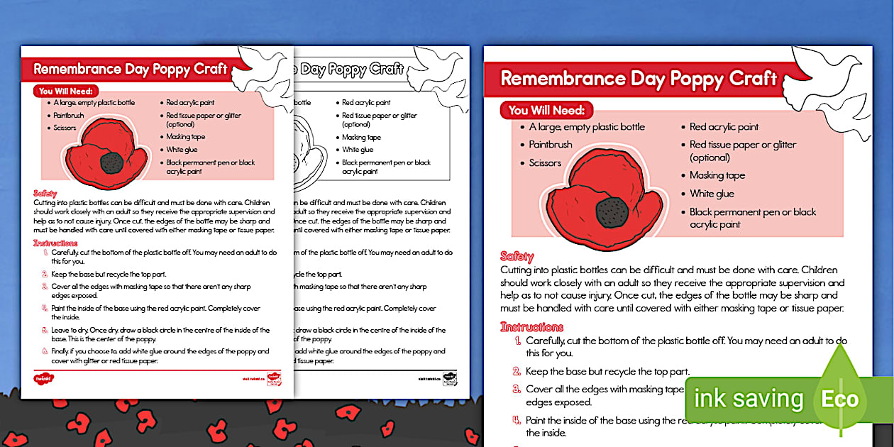 Canadian Remembrance Day Art Activity Poppy Craft - Twinkl