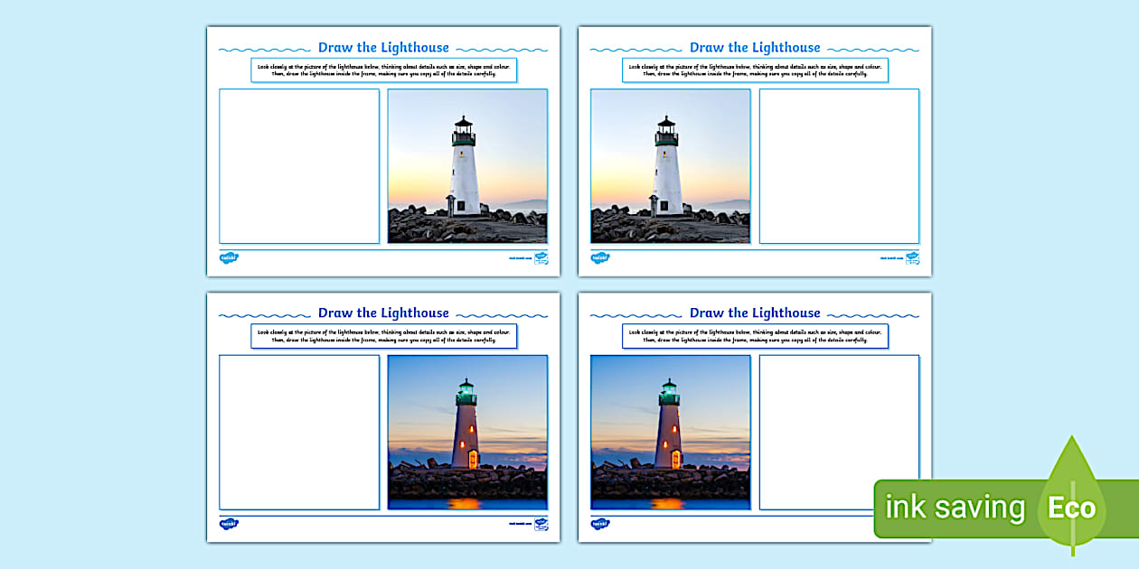 Draw the Lighthouse Worksheet (teacher made) - Twinkl