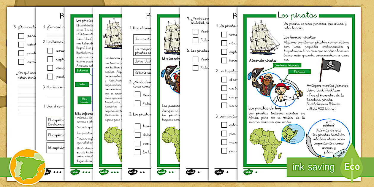Editable Comprensión lectora: Los piratas (teacher made)