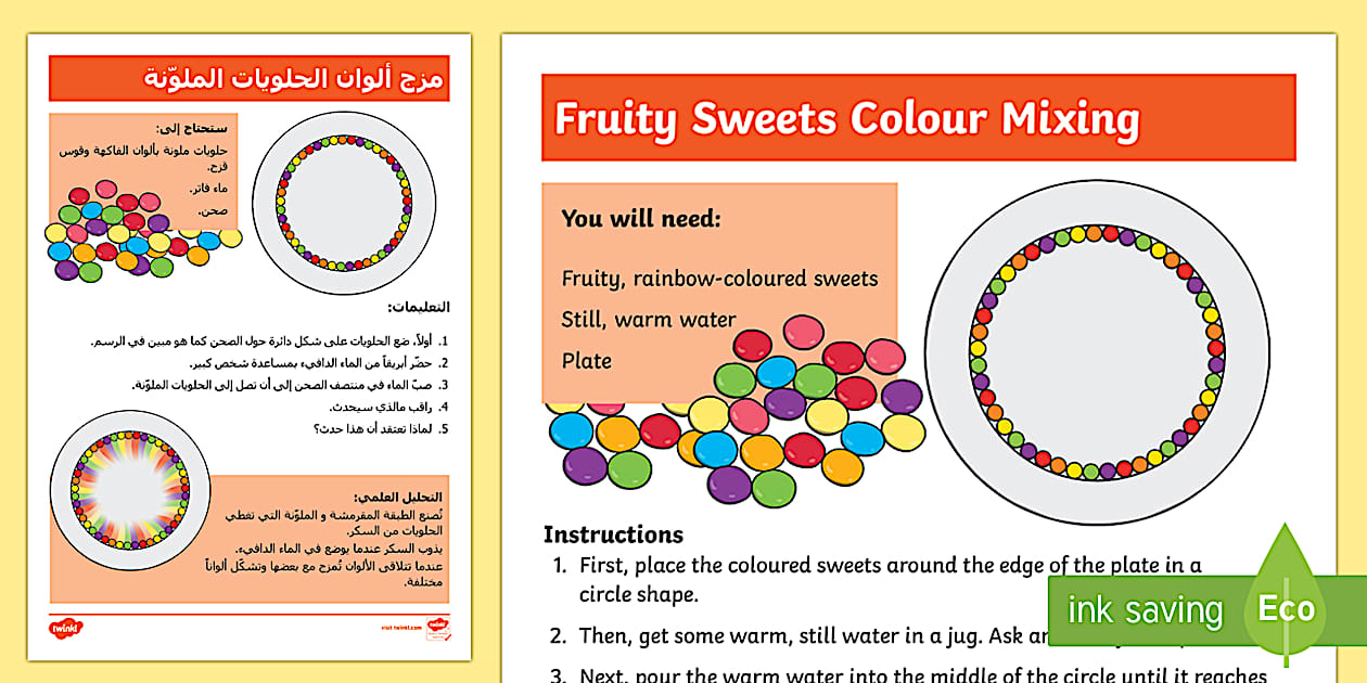 Fruity Sweets Colour Mixing Science Experiment Arabic/English