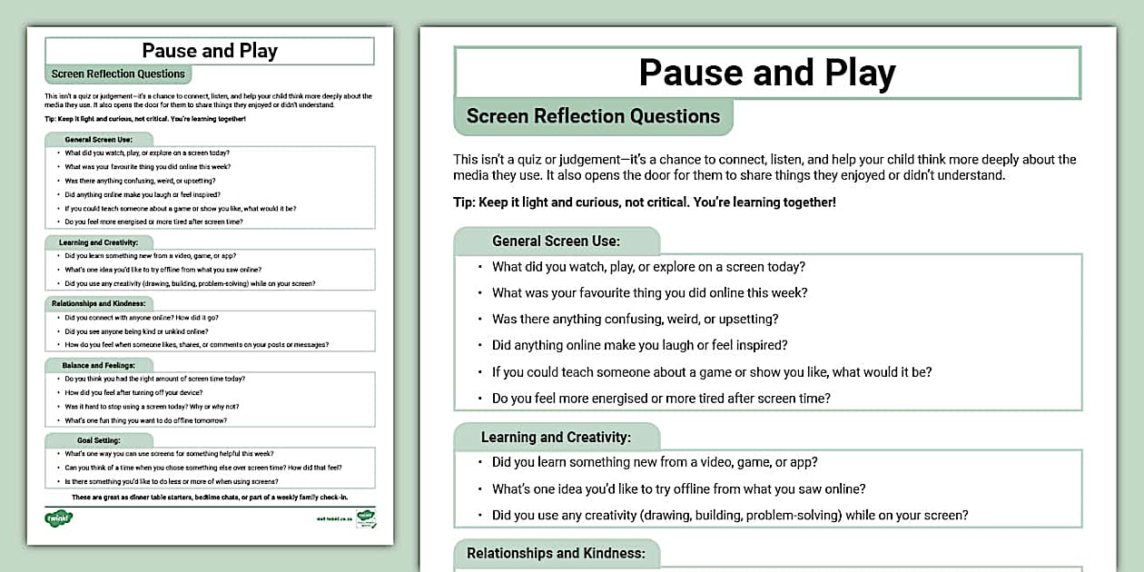Pause & Play Screen Reflection Questions - For Parents