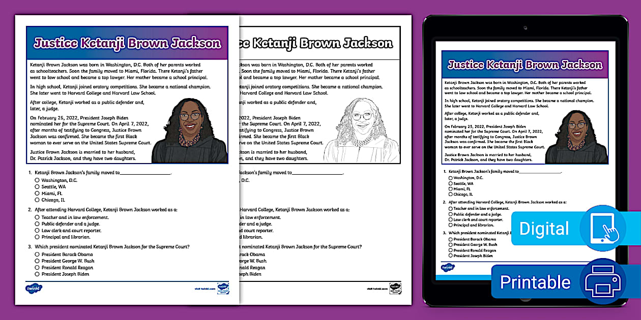 Ketanji Brown Jackson Reading Comprehension (4th Gr. Rdg Level)