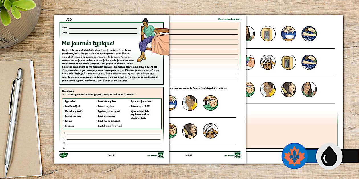 Lecture en français: Ma journée typique - Twinkl