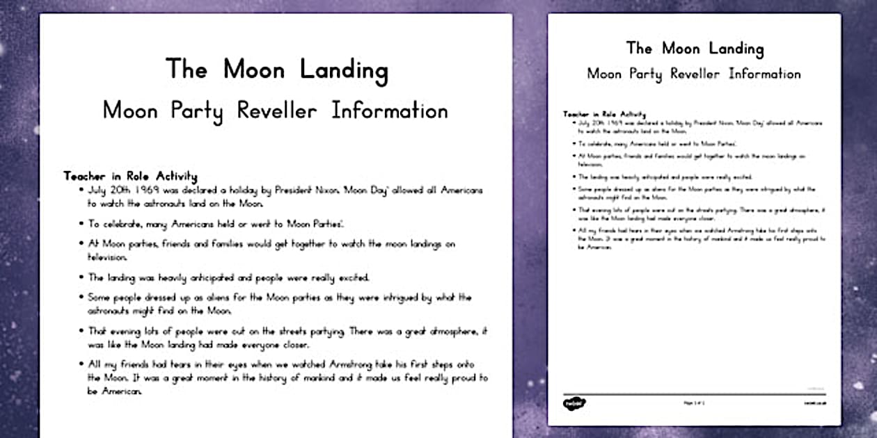 Teacher in Role Activity Moon Party Reveller