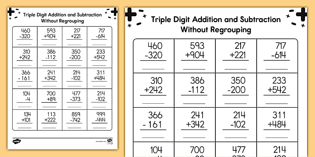 3 Digit Addition and Subtraction Without Regrouping | Math