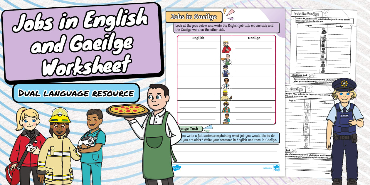 Jobs in English and Gaeilge Worksheet