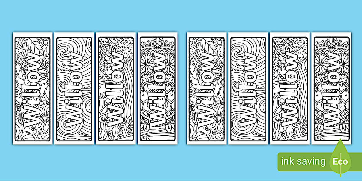 Willow Mindfulness Name Colouring Bookmarks | Twinkl | KS1