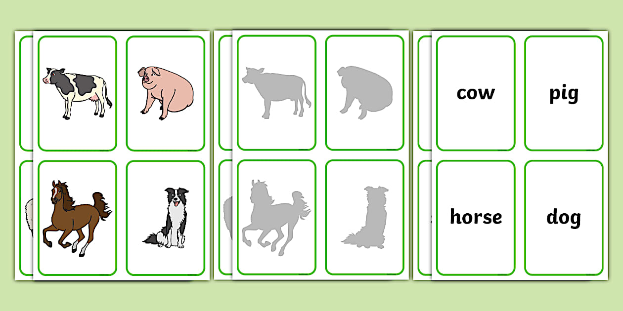 Farm Animal Shadow Matching Cards (teacher made) - Twinkl
