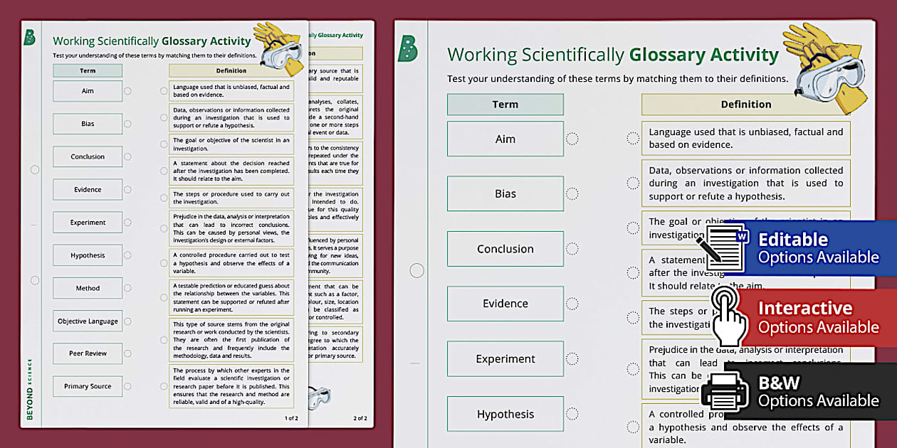 Reliability and Validity Glossary Activity (Teacher-Made)