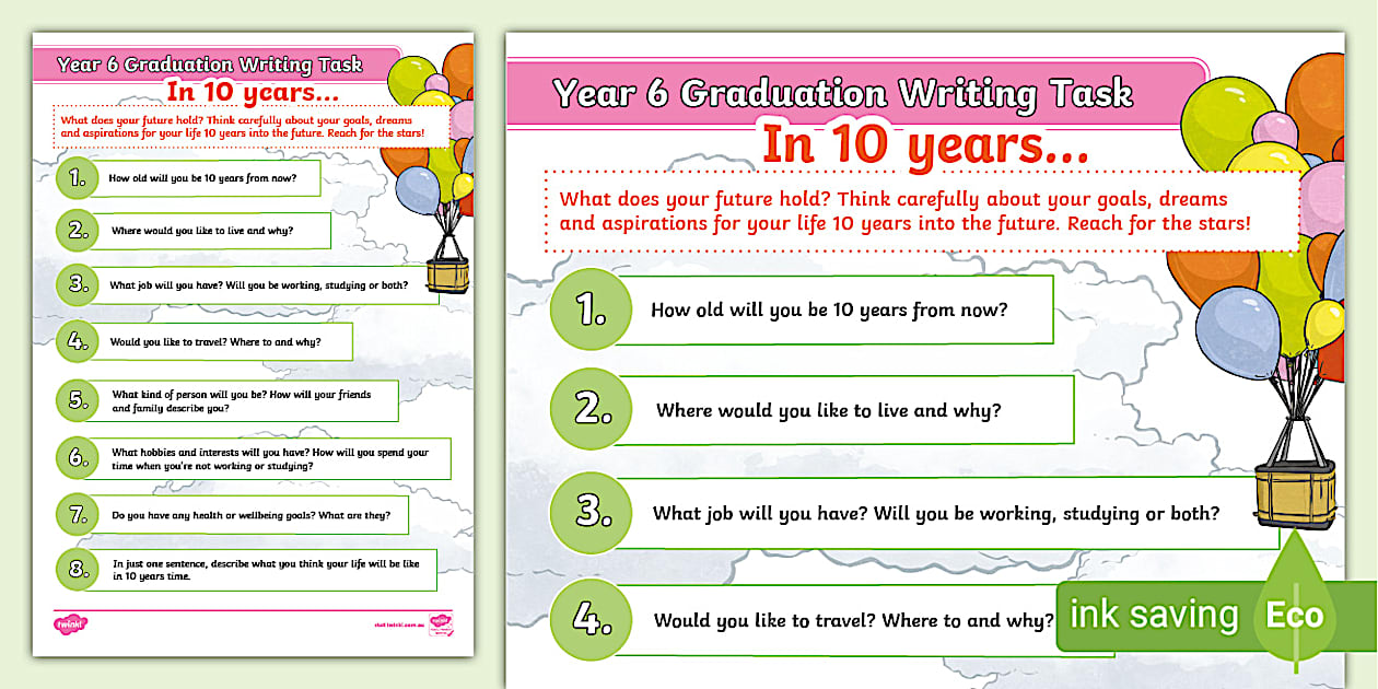 Year 6 Graduation - 10 Year Goals Writing Activity