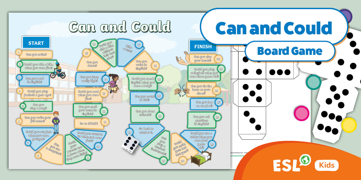 ESL Can and Could Board Game [Kids, A2]