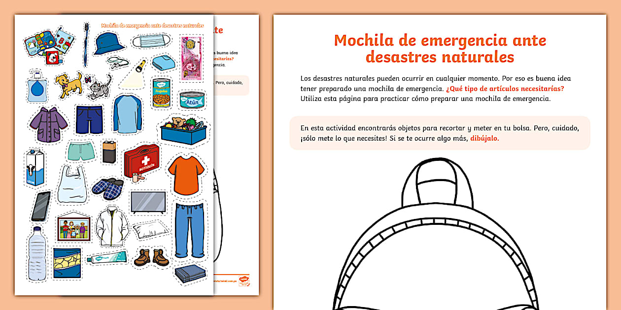 Ficha de actividad: Mochila de emergencia | Twinkl Perú