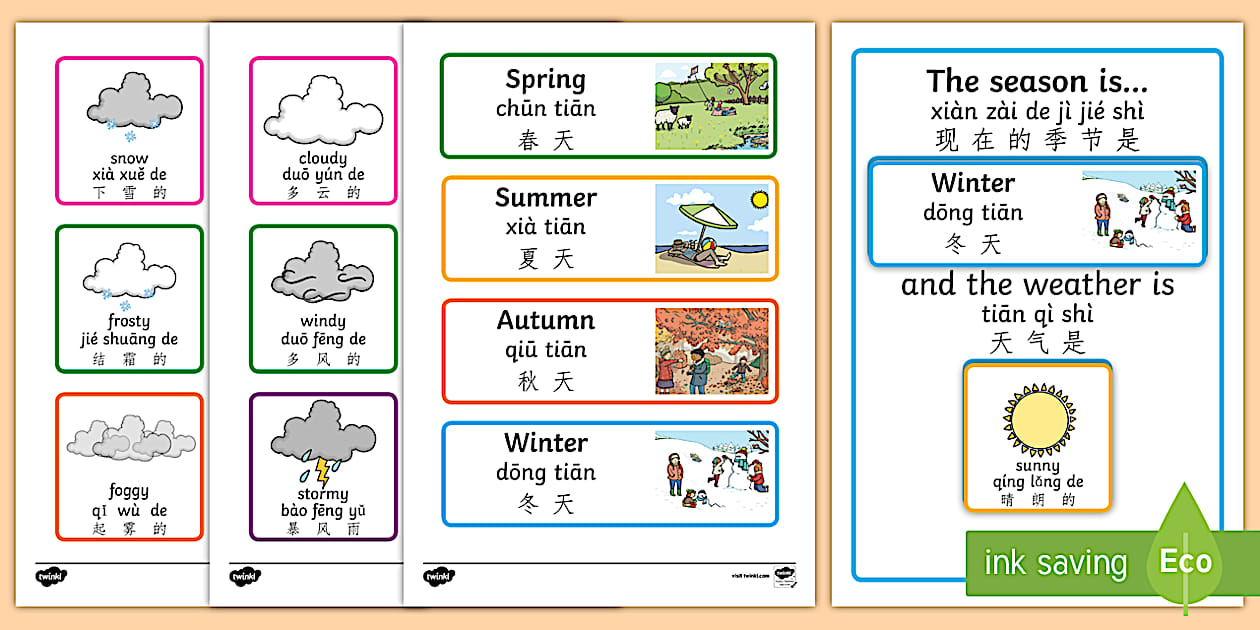 Weather And Season Display Calendar English/Mandarin Chinese/Pinyin ...