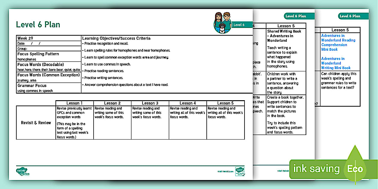 Homophones Lesson Plan - Level 6 Week 29