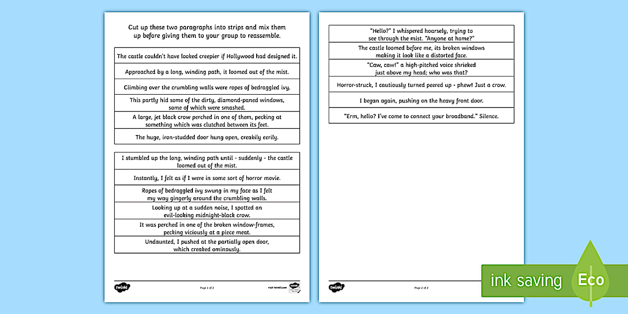 Editable LKS2 Grammatical Consistency Separating Two Paragraphs Worksheet