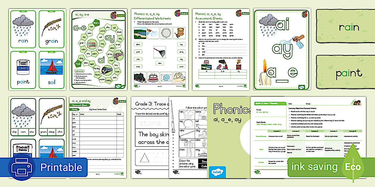Grade 3 Phonics Pack ai, ay, a-e