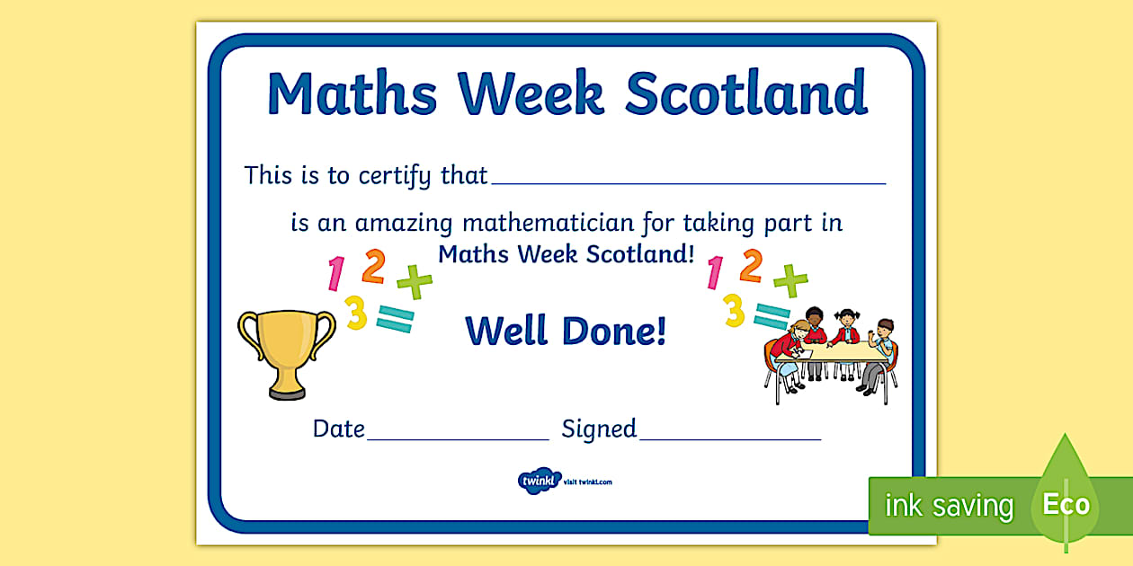 Editable Maths Week Scotland Certificate (teacher made)