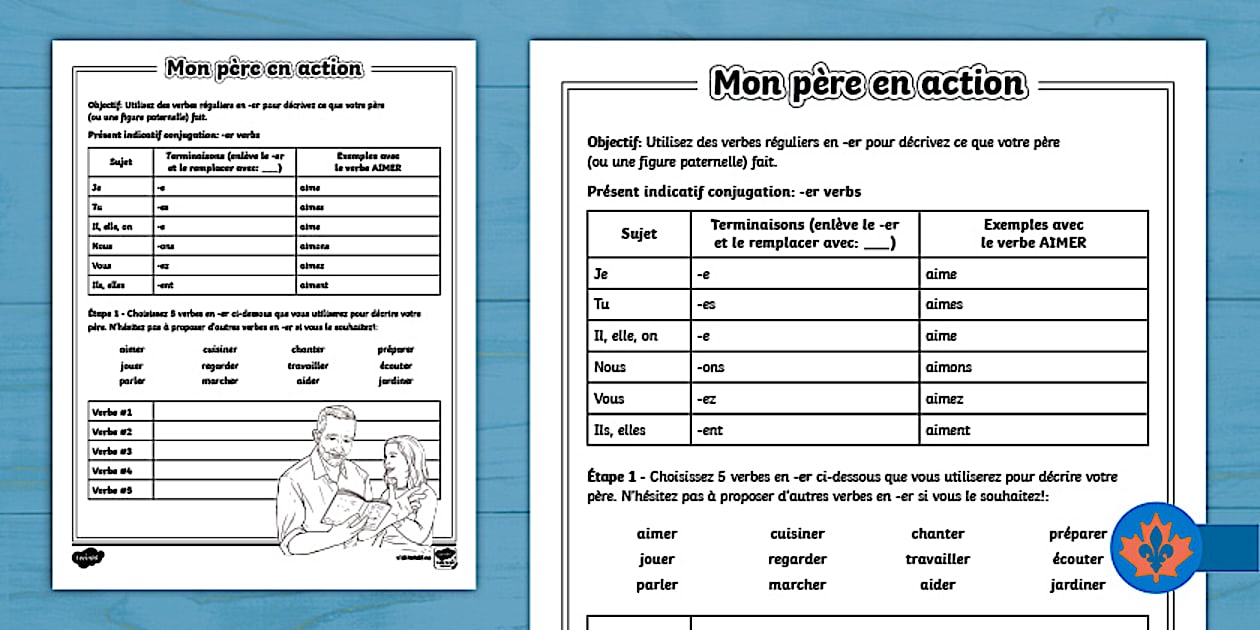 Father's Day Regular ER Verbs Activity French (teacher made)